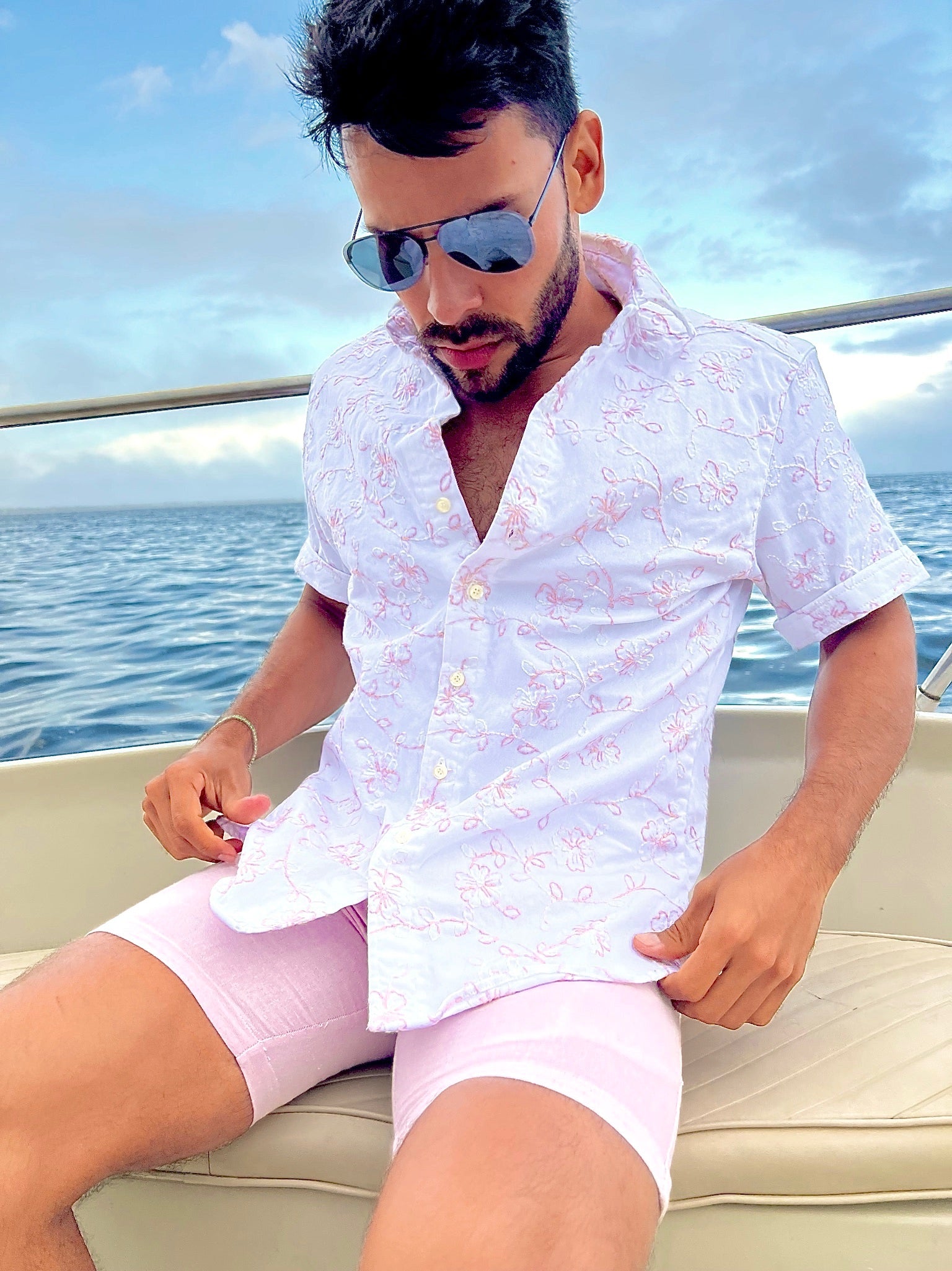 Seaplane Weighty Pink Embroidered SS – Lightweight Cotton Shirt